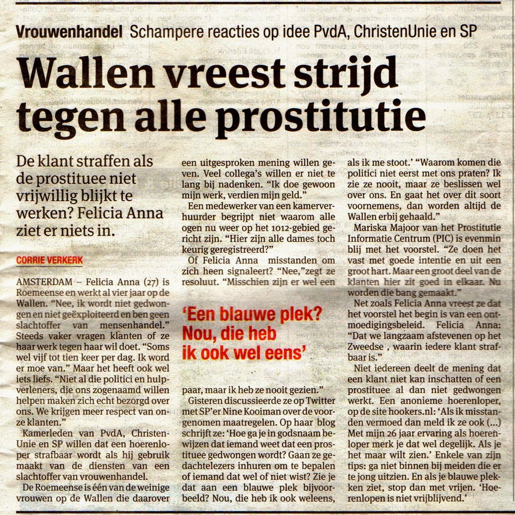Achter het raam op de Wallen: Artikel in de krant